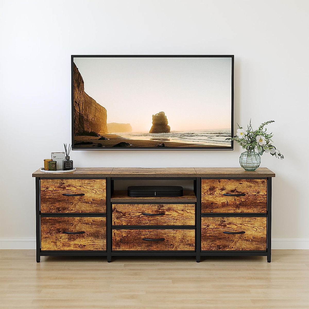 Treesland Dresser TV Stand for TVs up to 65 inches, TV Stand for Bedroom, TV Stand for Living Room, TV Stand with Storage, Entertainment Center, Media TV Console,55 inches, Brown