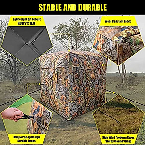 66FIT Hunting Blind 360 Degree See Through 2-3 Person Portable Pop Up Deer Blind for Hunting with Sliding Windows & Carrying Bag Ground Blind for Deer Hunting Turkey Hunting
