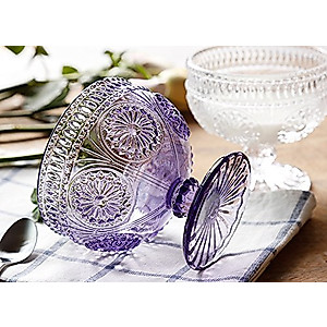 CHOOLD Vintage Flower Embossed Glass Footed Dessert Bowl Ice Cream Bowl Trifle Bowl Salad Bowl Candy Cake Bowl for Home Party Wedding 9oz