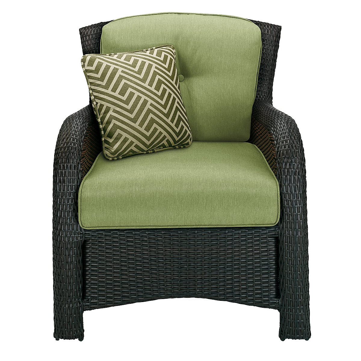 Cambridge Corrolla 6-Piece Outdoor Conversation Set, Modern Luxury Furniture for Patio, Deck, Sunroom, Loveseat, Coffee Table, 2 Chairs, 2 Ottomans, Plush Green Cushions, Patio Furniture Set