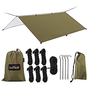 Sunyear Camping Hammock with Net & Sunyear Hammock Rain Fly Tent Tarp Provides Effective Protection Against Rain