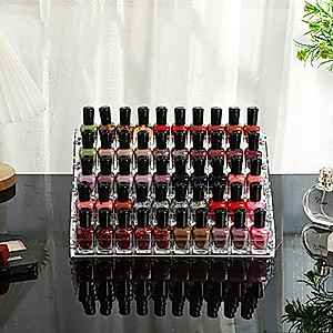 Cq acrylic Clear Nail Polish Organizers And Storage,5 Layer Nail Polish Rack Tabletop Display Stand Holds Up to 45 Bottles, Acrylic 5 Tier Essential Oils Holder For Professional Nail Salon