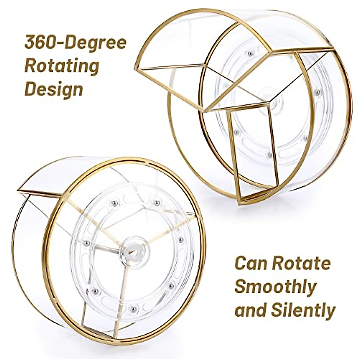 Hipiwe 360 Rotating Makeup Organizer 3-Slot Gold Glass Cosmetic Display Case Round Vanity Storage Holder Dresser Bathroom Organizer for Prefume Makeup Bushes Lipsticks