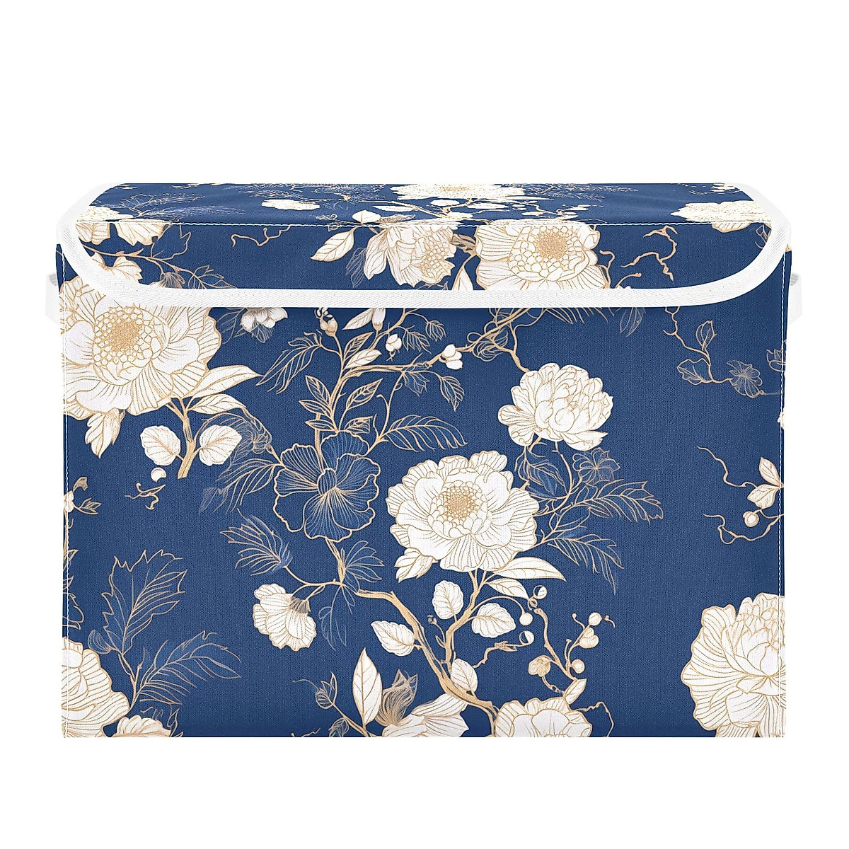 ALAZA Storage Bins Organizer Box Baskets Lidded Clothes for Shelves Closet Peony Navy Collapsible Stackable Storage Cubes Handles