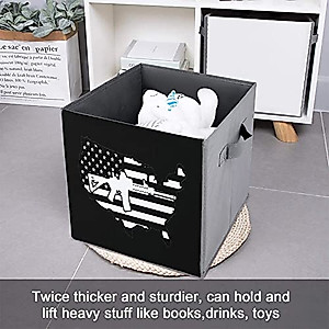 Black American Gun Flag Collapsible Storage Bins Cubes Organizer Trendy Fabric Storage Boxes Inserts Cube Drawers 11 Inch