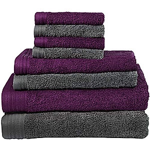 Weidemans 100% Cotton Towels | 2 Bath Towels 30" x 56", 2 Hand Towels 18" x 30" & 4 Washcloths 13" x 13" | Dark Grey & Plum Hand Towels | 8 Ultra Soft & Highly Absorbent Hand Towels for Bathroom
