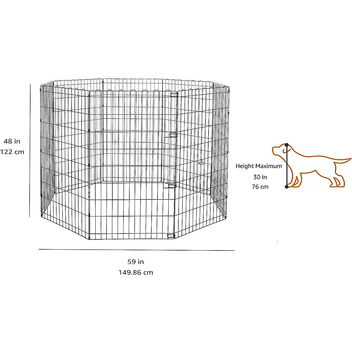 Amazon Basics Foldable Octagonal Metal Exercise Pet Play Pen for Dogs, Fence Pen, No Door, Large, 60 x 60 x 48 Inches, black