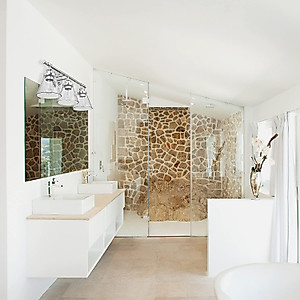 Globe Electric 51445 Parker 3-Light Vanity Light, Chrome, Clear Glass Shades, Bulb Not Included