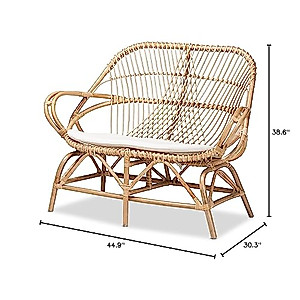Baxton Studio Bali & pari Jayden Modern Bohemian White Fabric Upholstered and Natural Rattan Loveseat