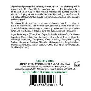 Mario Badescu Cleansing Milk with Carnation, Rice Oil & Vitamin E - No Rinse Liquid Makeup Remover Cleanser with Milky Formula For Skin Care and Gentle Cleansing Experience, 6 Fl Oz