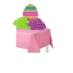 Rosie Beaux Easter Table Decorations Party Set~ Egg Shaped Easter Serving Platter~2 Bunny Shaped Easter Deviled Egg Holder Set~ Tablecover