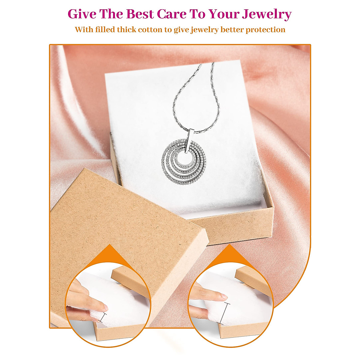 MESHA Cardboard Jewelry Gift Boxes For Shipping, Small Gift Box wtih Lids For Necklace Ring Bracelet Earring with Cotton Filled and Lids,Jewelry Box Bulk Brown 3.5x3.5x1 Inch 20 Pieces