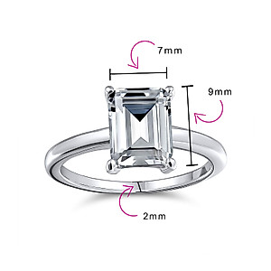 Bling Jewelry Classic Timeless Simple 2.5CT Rectangle Brilliant Emerald Cut AAA CZ Promise Solitaire Engagement Ring For Women Thin Band .925 Sterling Silver