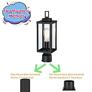 WISBEAM Outdoor Post Light, Pole Lantern, E26 Base 60W Max, Metal Housing Plus Glass, ETL Qualified, Bulbs not Included