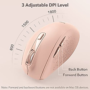 WisFox Bluetooth Mouse, Silent Wireless Mouse Come with 2 Modes (Bluetooth 3.0/5.0 + USB), Multi-Device Portable Cordless Mouse for Laptop, iPad, MacOS, PC, Windows, Android (Pink)