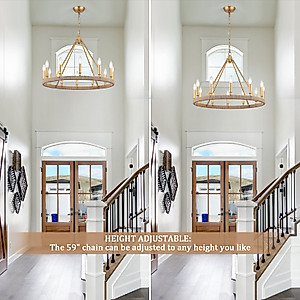 ASHUAQI Gold Wagon Wheel Chandelier 12 Light Modern Farmhouse Round Chandeliers for Dining Room Rustic Vintage Pendant Light Fixtures for High Ceilings Living Room Foyer Entryway