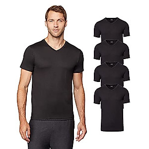 32 DEGREES Mens 4 Pack Cool V-Neck T-Shirt | Anti-Odor | Quick Drying | 4-Way Stretch, Black, X-Large