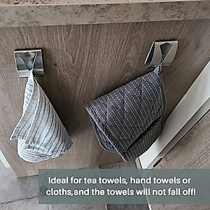 4 Pieces Self Adhesive Towel Hook Holder Grabber, Kitchen Dish Towel Holder, Stainless Steel Kitchen Dish Wall Mount Non-Drilling Towel Hook Tea Towel Holders for Kitchen Bathroom