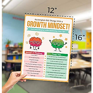 HoneyKICK Growth Mindset Classroom Poster - 12 x 16 Educational Poster For Classroom Decoration, Bulletin Boards - Inspire & Motivate Young Students