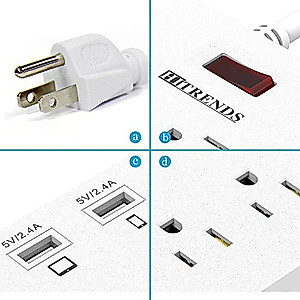 HITRENDS Power Strip Surge Protector 6 Outlets with 6 USB Ports & 8 Ports USB Charging Station - White