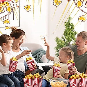 100 Pcs Popcorn Boxes Popcorn Cups Bulk 5.5 Inches Tall Paper Popcorn Bags Popcorn Cups Striped Red and White Popcorn Buckets Containers Bowl for Family Movie Theater Carnival Circus Party