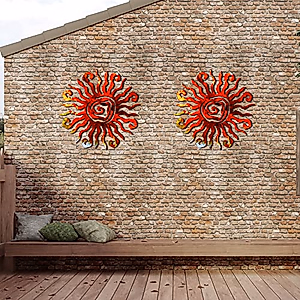 Moxweyeni 12 Inch Outdoor Wall Art Decor Wacky Large Sun Wall Art Decor Copper Wall Art Sun Metal Wall Decor Pool Decorations for Home Bedroom Living Room Office Garden (Red)