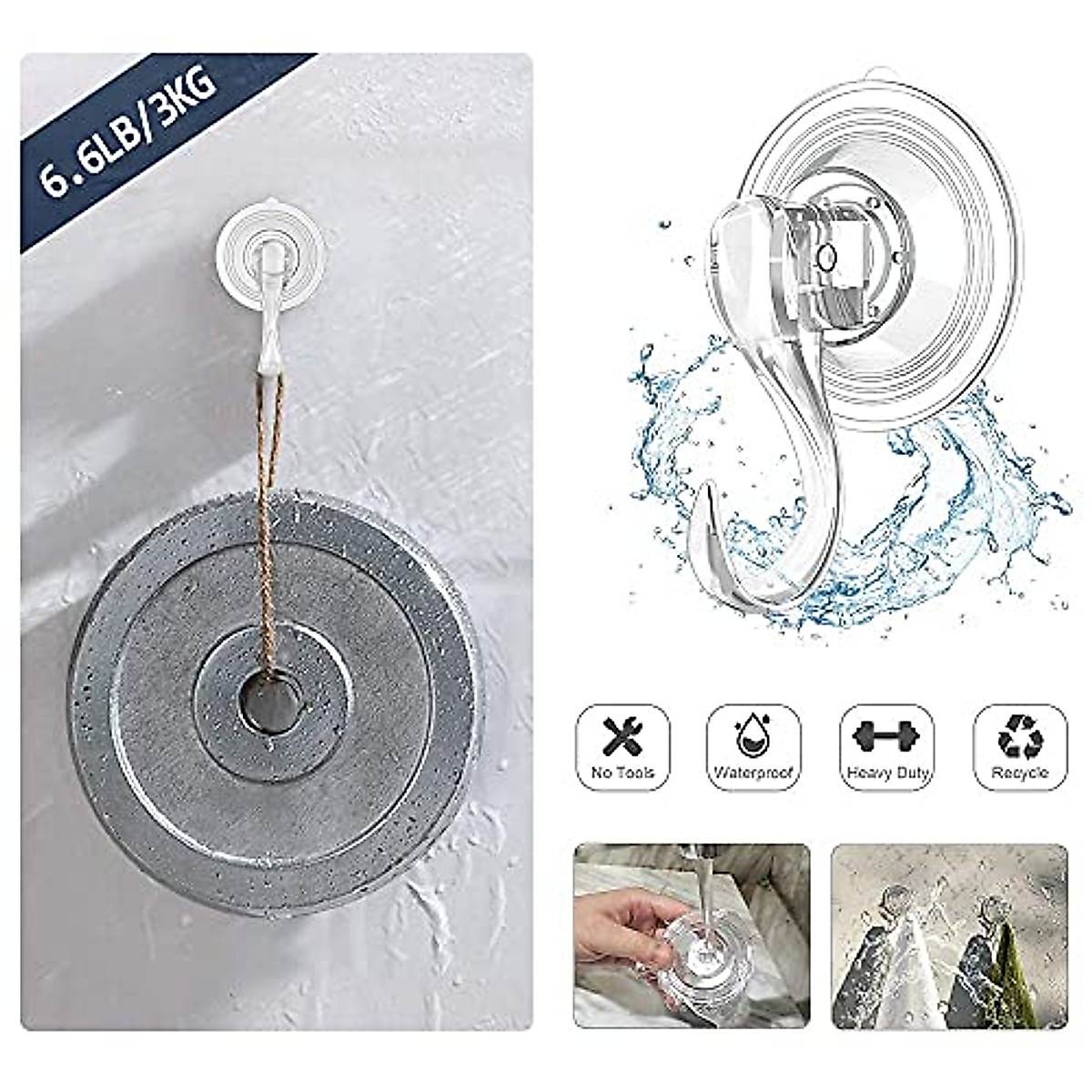 HEILONG Suction Cup Hooks, 4 Pack Small Clear Detachable Suction Cups for Glass Doors, Glass Windows, Kitchen Bathroom Shower Wall Suction Hangers for Towels Kitchen Utensils Wall Hooks, Yellow