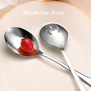 Large Serving Spoons, 4 Pieces Large Stainless Steel Serving Spoons Set Includes 2 Large Serving Spoon,2 Large Slotted Spoons. Serving Spoons for Parties, Dishwasher Safe, 10-Inch