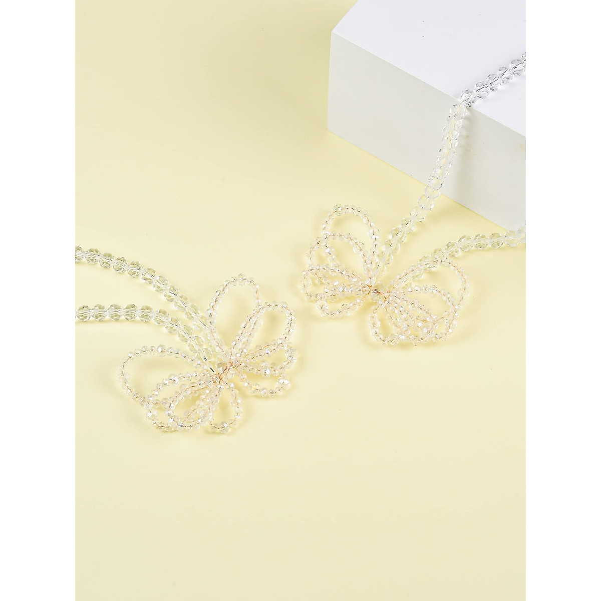 SUQ I OME 2 Pack of Handmade Sparkling Crystal Beaded Magnetic Curtain Tiebacks with Butterfly,Wedding Curtain Buckle Drapery Holder Girl's Room Decorations