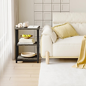 Fixwal Side Table 3-Tier Small End Table, Sofa Table Nightstand for Living Room, Bedroom, Office, Grey and Black