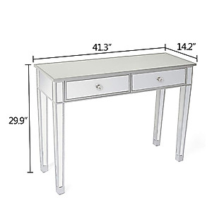 HomVent Mirrored Makeup Vanity Table for Women, Home Office Smooth Silver Finish Mirrored Console Table Writing Desk Mirrored Table Desk Modern Media Console Table with Drawers (2 Drawers)