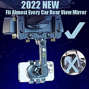 WOCRAFT Rearview Mirror Phone Holder for Car 360° Rotatable and Retractable Car Phone Holder with Air Vent Clip for All Mobile Phones and All Car M741