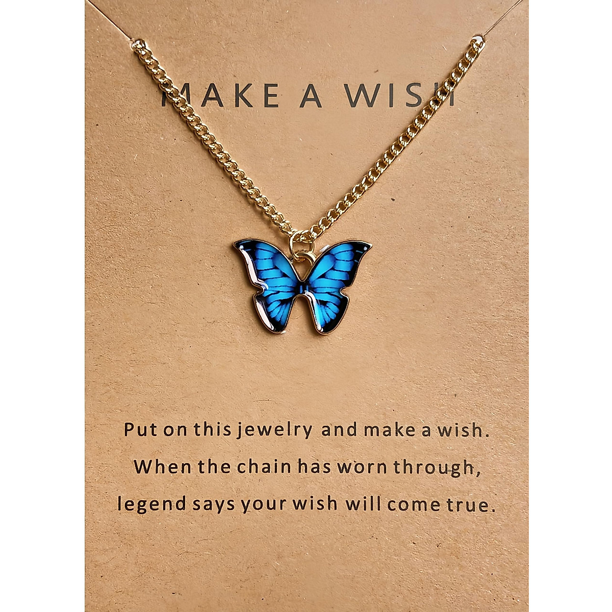DEQIYIJI Cute Butterfly Pendant Necklace Jewelry Gifts For Women Dainty Stuff With Message Card Blue