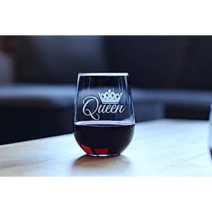 Queen – Cute Funny Stemless Wine Glass, Large Glasses, Etched Sayings, Gift Box