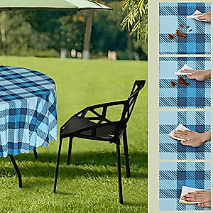 Lirduipu Checkered Pattern Round Outdoor Tablecloth,Outdoor and Indoor Round Tablecloth with Umbrella Hole and Zipper,for Umbrella Table Patio Garden(52" Round,Pale Blue Blue)