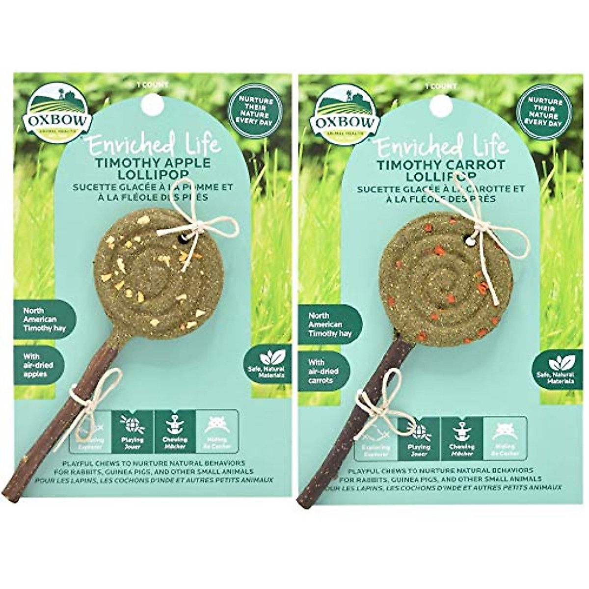 Oxbow Animal Health Bundle of 2 Enriched Life Timothy =Lollipop Small Animal Chew Treats: Apple and Carrot