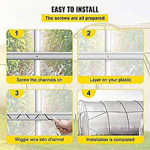 VEVOR Greenhouse Spring Wire and Lock Channel 20 Packs, 6.56 ft PE Coated Aluminum Alloy Bundle Kit, Plastic Poly Film or Shade Cloth Attachment w/Screws, Silver