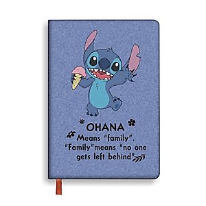 WHLBHG Stitch Gifts Ohana Gift Ohana Means Family Leather Lined Journal Notebook A5 Size Writing Notebook Funny Cartoon Movie Fans Gift Friendship Gift (Stitch Ohana blue)