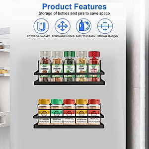 Dr.BeTree Magnetic Spice Rack, Strong Magnetic Shelf Spice Organizer Spice Rack Seasoning Organizer For Kitchen Organizer Magnetic Spice Rack For Refrigerator With 4 Hooks (Black, 2 Pack )