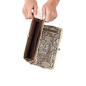 HOBO Lauren Leather Clutch For Women - Clasp Closure, Three Card Slots, Zip Pocket, and ID Holder Bag Metal Snake One Size One Size