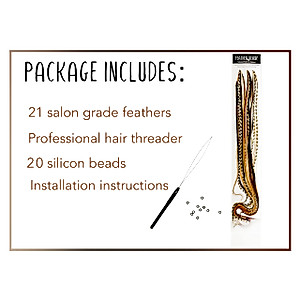 21 Natural Color Hair Feathers - 9”- 14” Long - Feathers for Hair Extension - DIY Kit - Eye-Catching Design - 20 Micro-link Beads - 100% Real Rooster Feathers - Professional Color Hair Feathers