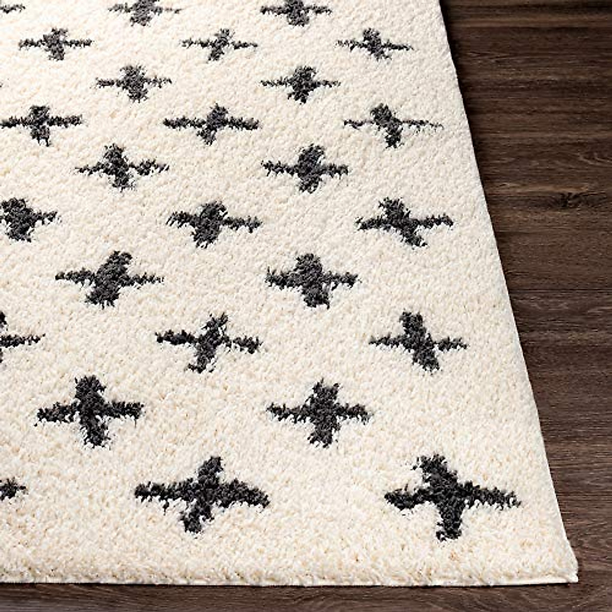 Livabliss Moroccan Soft Mora Shag Area Rug,6'7" x 9',Cream/Charcoal
