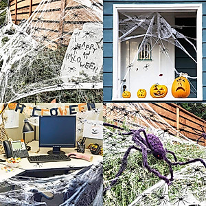 Pcavin 1000 sqft Spider Webs Halloween Decorations with 60 Fake Spiders, Super Stretch Cobwebs for Halloween Decor Indoor and Outdoor, Party Supplies & Bar Haunted House