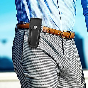 Mabor Pocket Knife Sheath 5 Inch Leather Knife Holster Portable Pocket Knife Belt Holder with Snap Closure and Belt Loop Accessory for Outdoor Climbing Camping Cycling