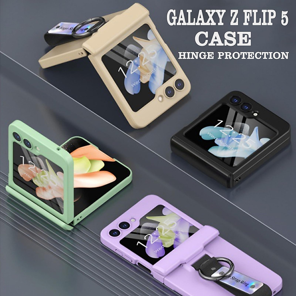 MistWorld for Samsung Galaxy Z Flip 5 Case with Spring Hinge, Hand Strap Finger Ring, Sub Screen Protector Film, Galaxy Z Flip 5 2023 Slim Case for Samsung Z Flip 5 Shockproof Phone Case Cover