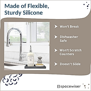 Spacewiser Countertop and Vanity Tray – Small 7.7" Silicone Soap Dispenser Tray, Shatterproof Flexible Bathroom Tray, Kitchen Sink Tray for Soap Bottles, Key Trinket Ring Tray, Original Silicone Tray