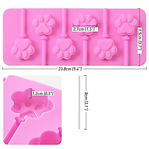 Newk Lollipop Silicone Mold, 4 Packs 6- Cavity Non-Stick Paw Silicone Molds for Lollipop Chocolate Candy