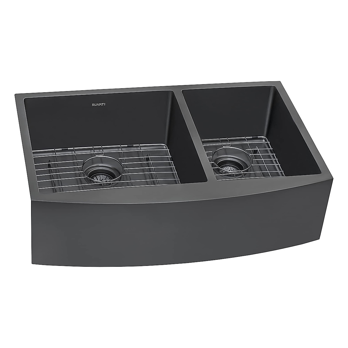 Ruvati 33-inch Gunmetal Black Stainless Steel 60/40 Double Bowl Apron-Front Farmhouse Kitchen Sink - RVH9742BL