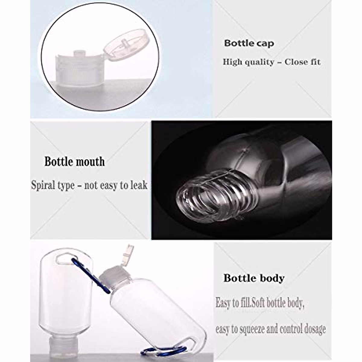 XITENBAO Travel Bottles with Keychain, 2oz/50ml Portable Plastic Travel Bottles - Leakproof Squeeze Bottles with Flip Cap - Empty Refillable Containers for Conditioner Body Wash Liquid etc