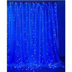 JMTGNSEP Curtain Light with 8 Modes Control Decoration for Window Home Patio Garden Christmas Indoor Outdoor Decoration, USB Operated, IP64WATERPROOF (Blue)